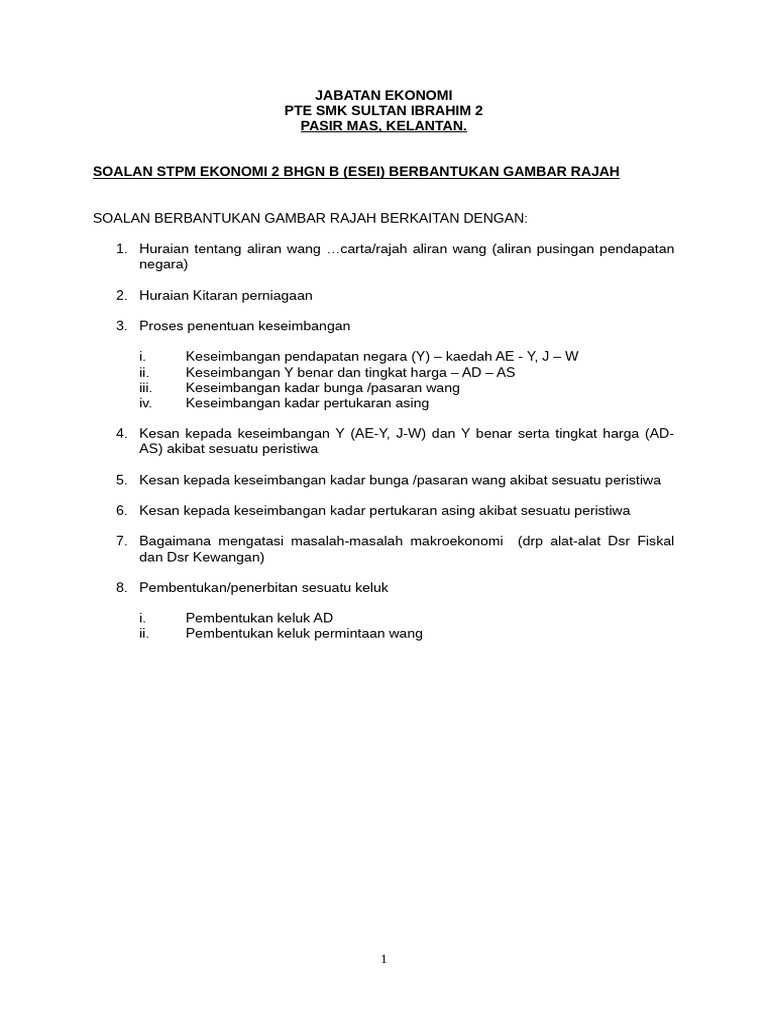 Soalan Esei STPM Eko 2 Guna Rajah | PDF