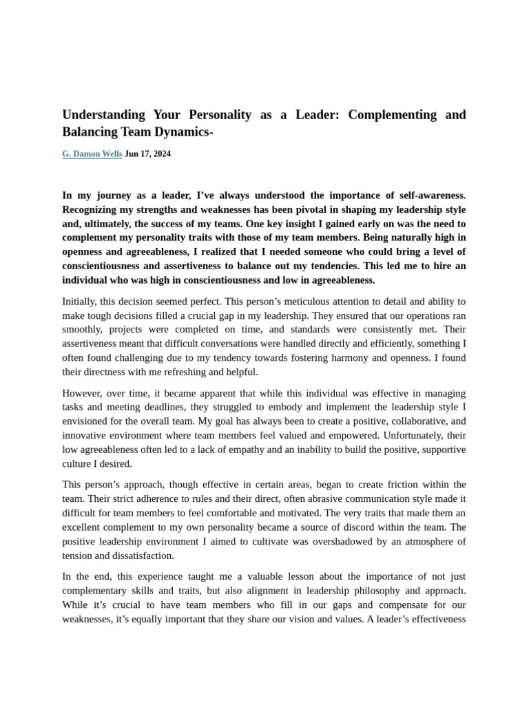 Understanding Your Personality as a Leader | PDF | Extraversion And ...