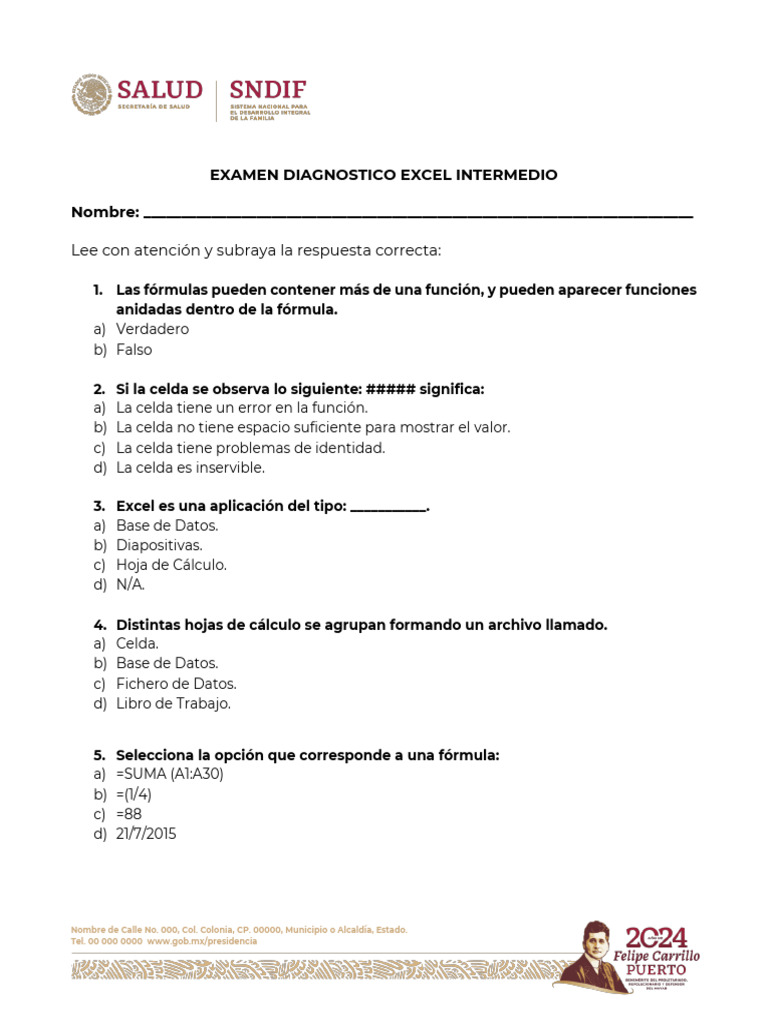 Examen Diagnostico Excel - 2024 | PDF | Hoja de cálculo | Microsoft Excel