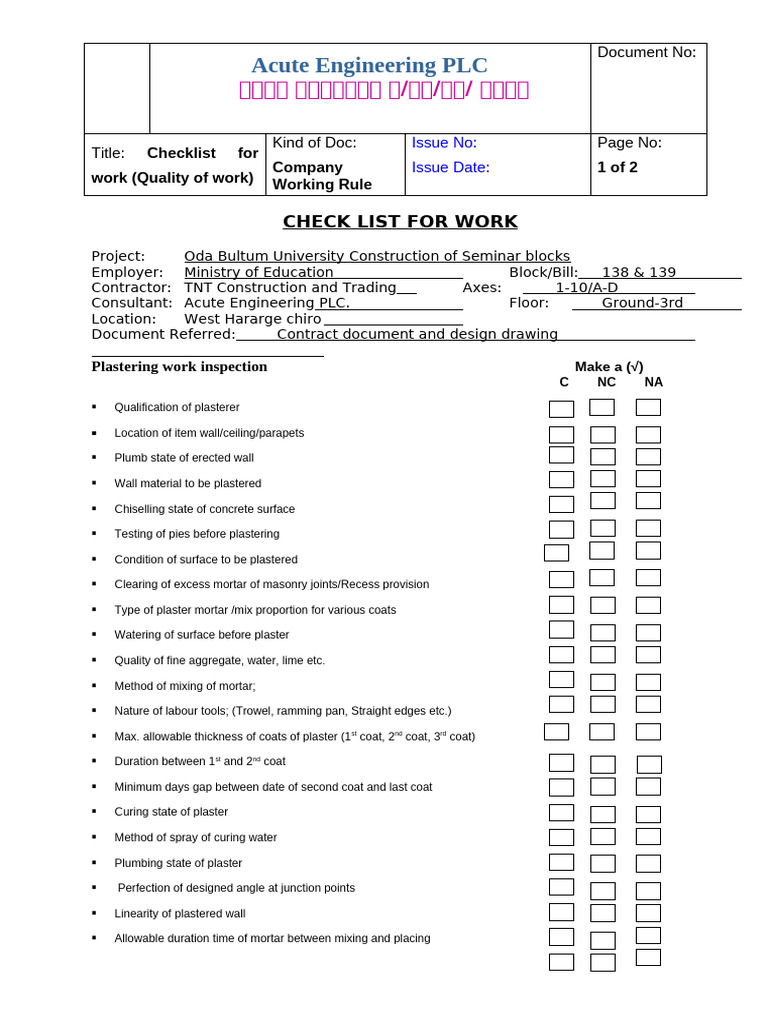 22.0 Plastering Work Inspection - 5 | PDF | Plaster | Architectural ...