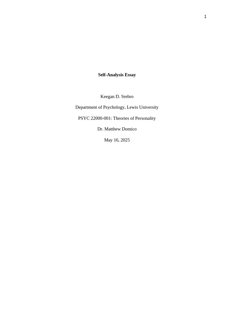 Srebro Self-Analysis Essay | PDF | Psychology | Behavioural Sciences