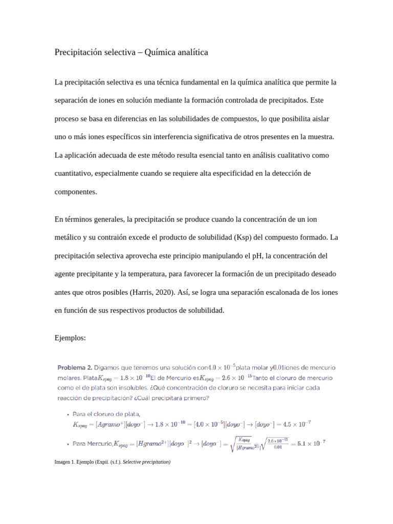Precipitación Selectiva en Química Analítica | PDF | Precipitación ...