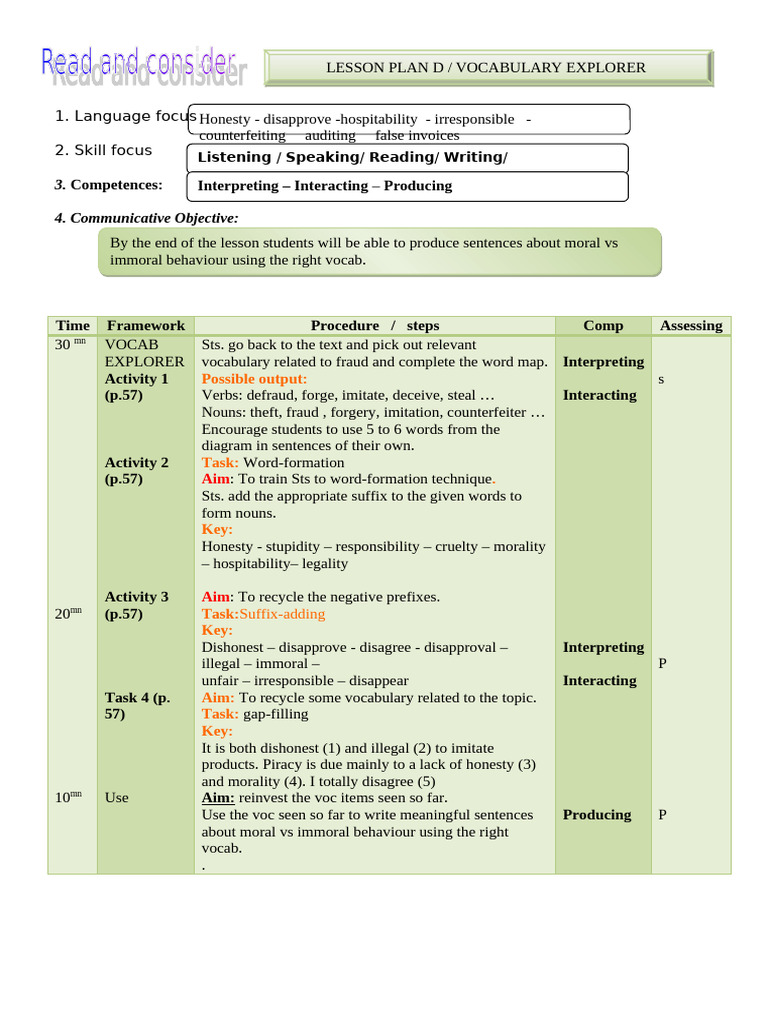 12- LESSON PLAN D VOCABULARY EXPLORER | PDF | Vocabulary | Syntax