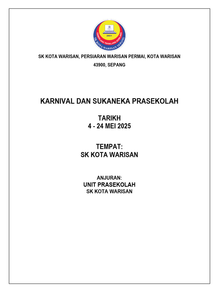 Kertas Kerja Karnival & Sukaneka Prasekolah 2025 2 | PDF