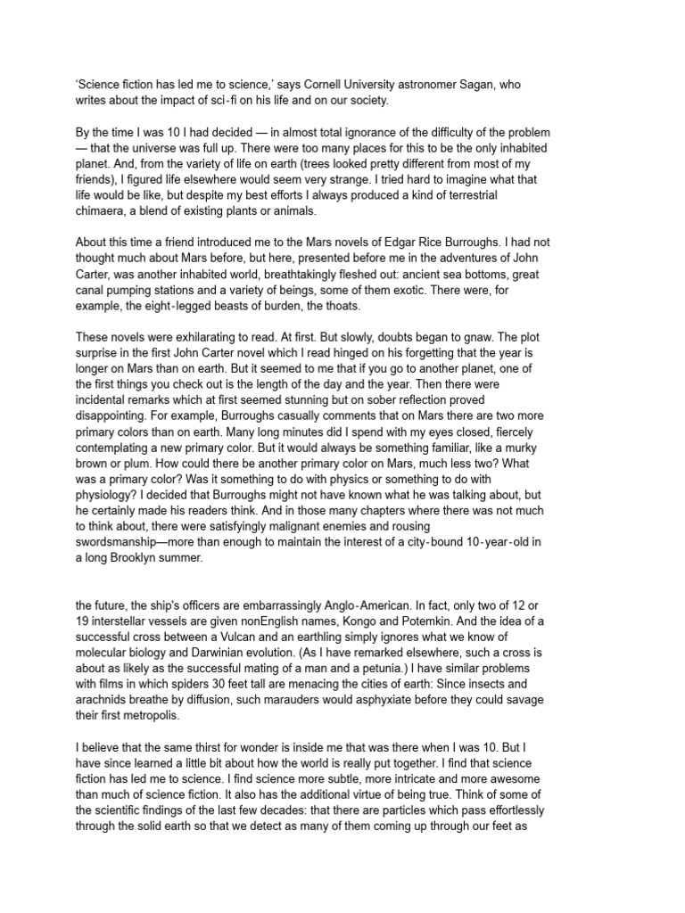 Sagan on Science Fiction's Influence | PDF | Mars | Science Fiction