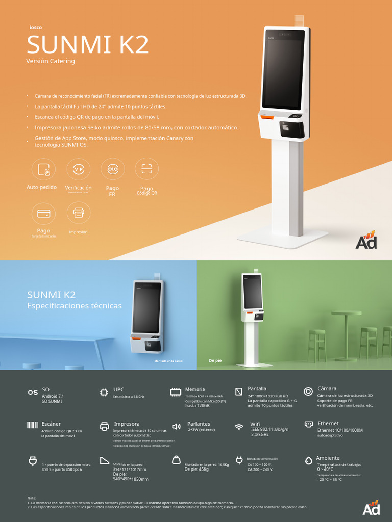 SUNMI K2 - Ficha Técnica | PDF | Impresora (Computación) | Ieee 802.11