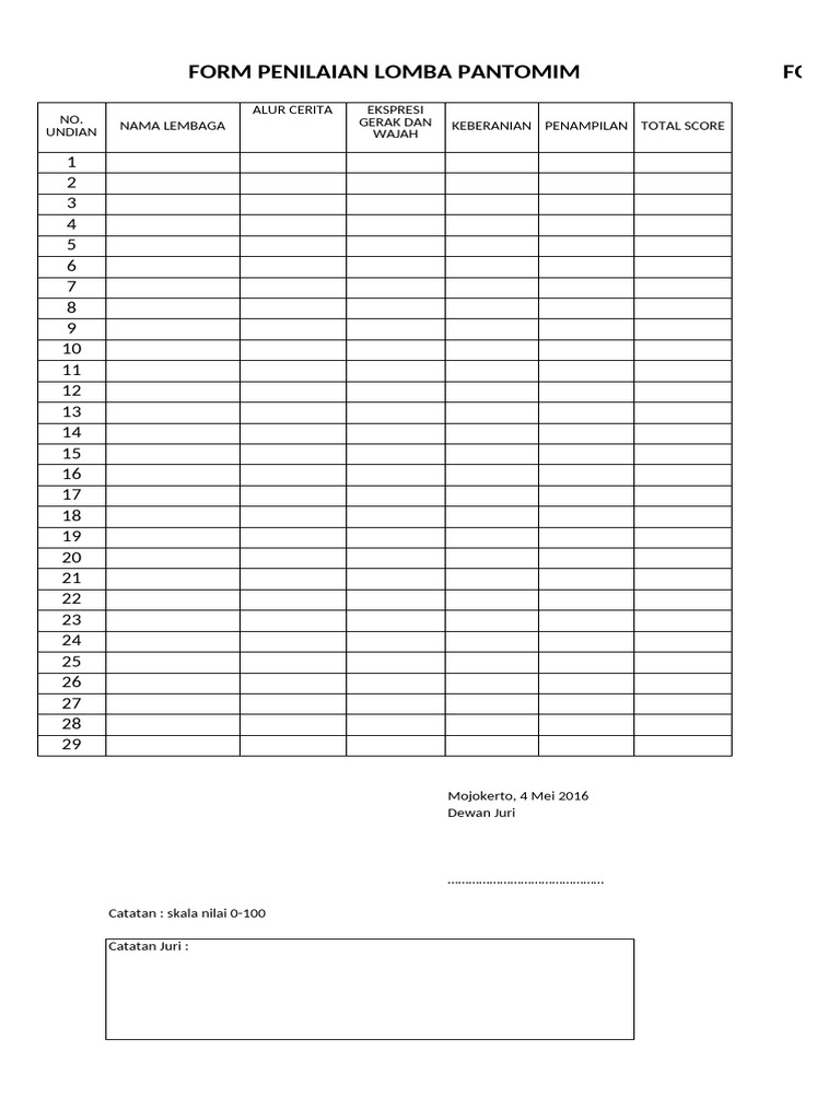 Form Penilaian Lomba Seni Kreatif | PDF