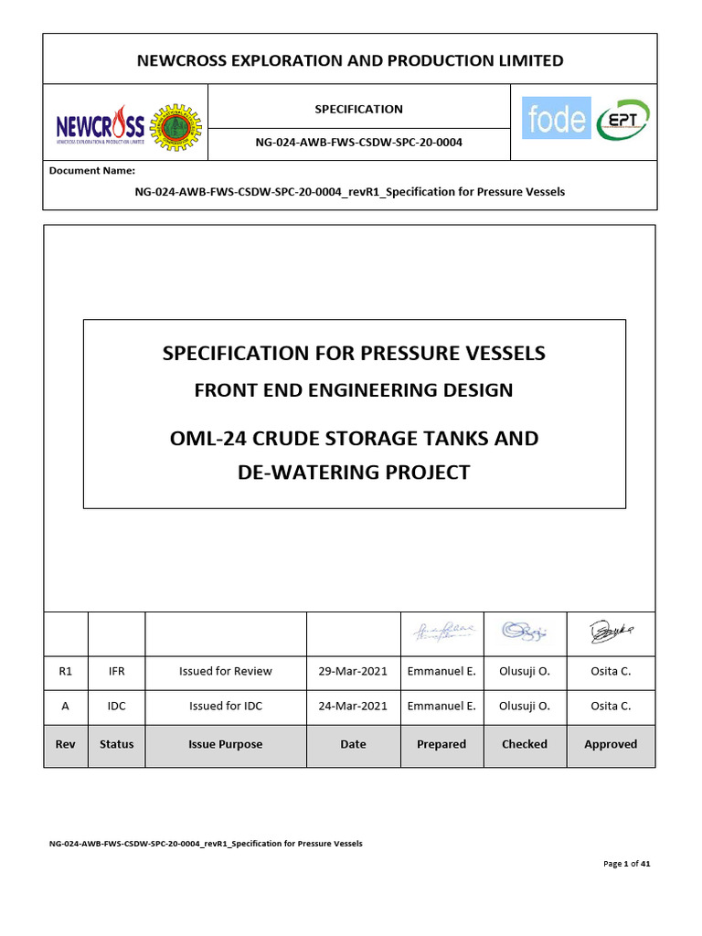 NG-024-AWB-FWS-CSDW-SPC-20-0004 - Revr1 - Specification For Pressure ...