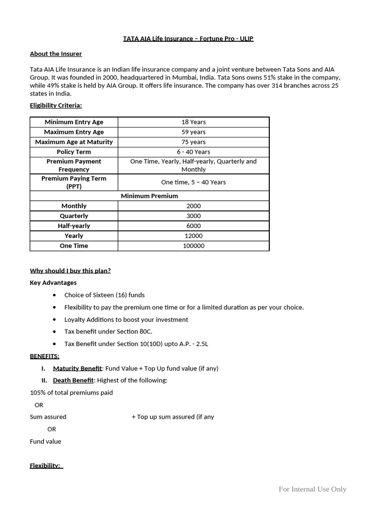 Handout TATA Fortune Pro | PDF | Life Insurance | Insurance