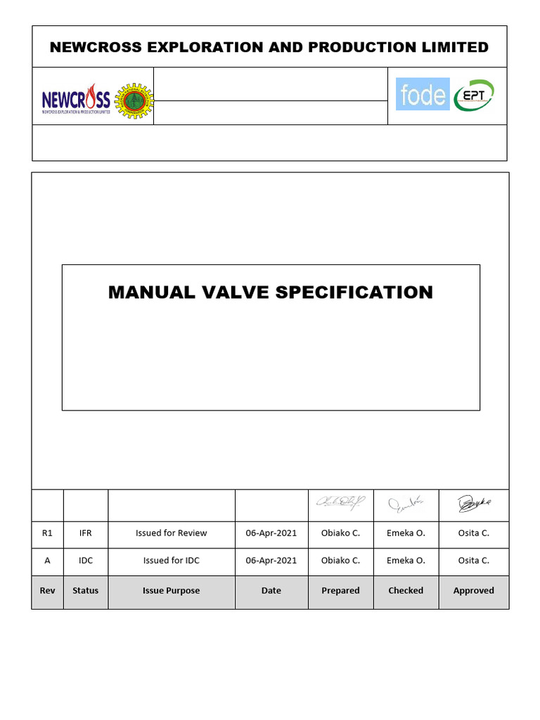 NG-024-AWB-FWS-CSDW-SPC-30-0002 - Revr1 - Manual Valve Specification | PDF | Valve | Pipe (Fluid ...