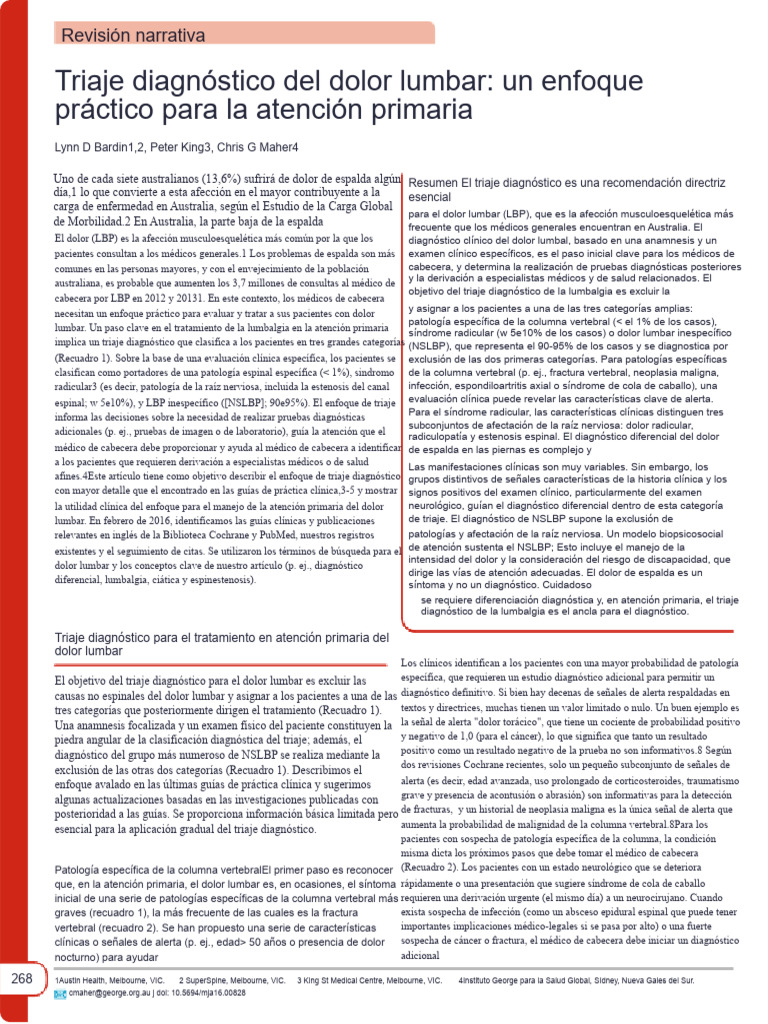 Paper Lumbar 2diagnostic Triage For Low Back Pain A Practical A | PDF ...