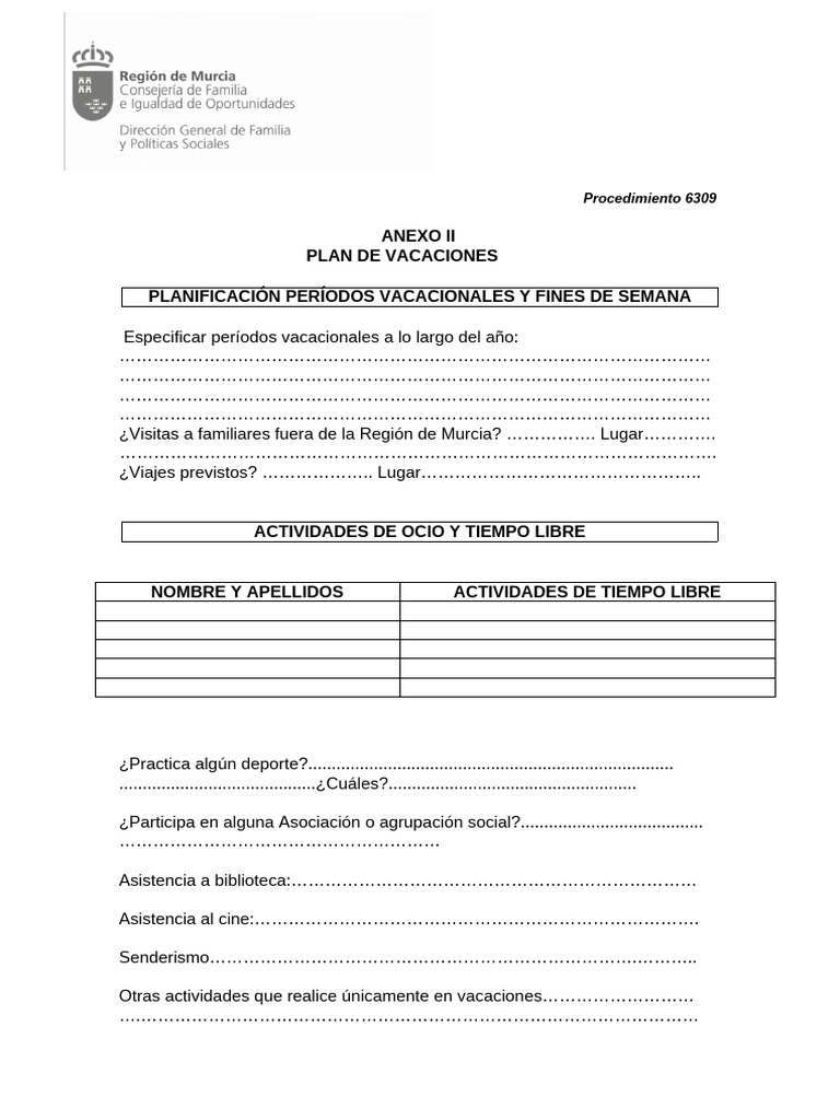 Anexo II-Plan de Vacaciones | PDF
