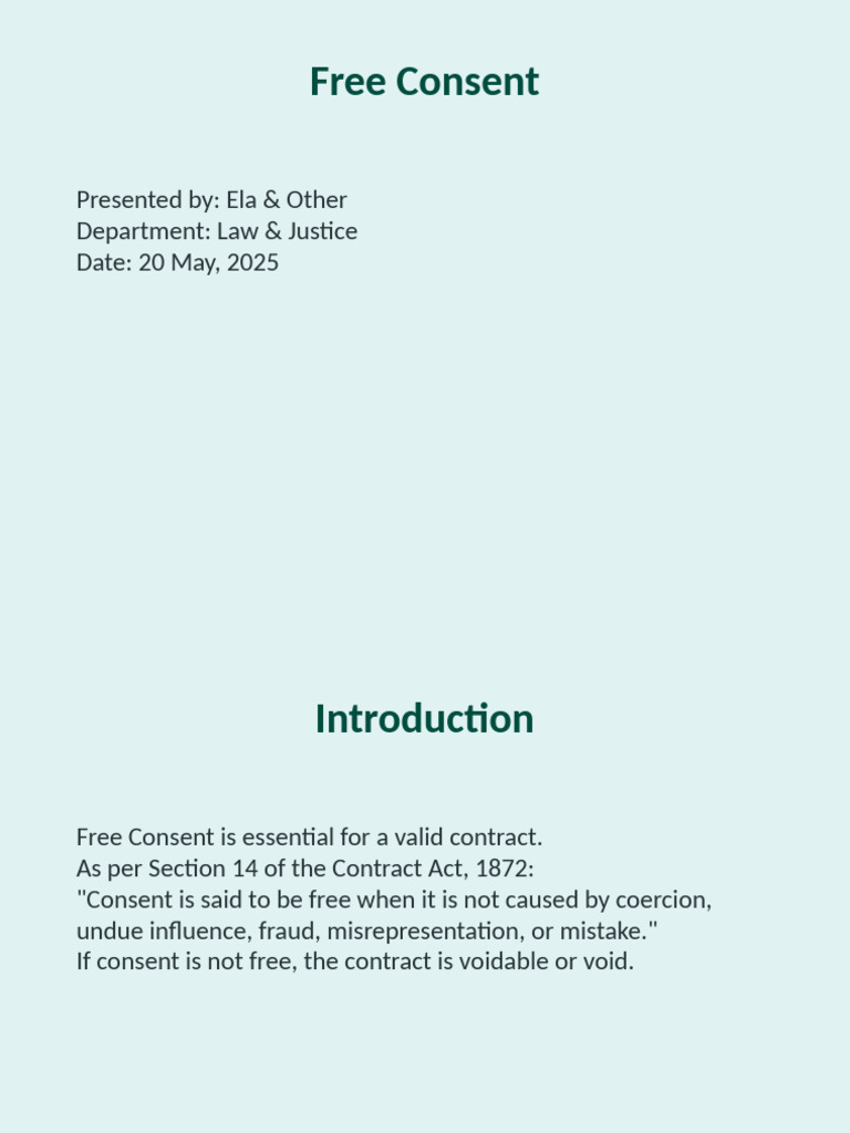 Understanding Free Consent in Contracts | PDF