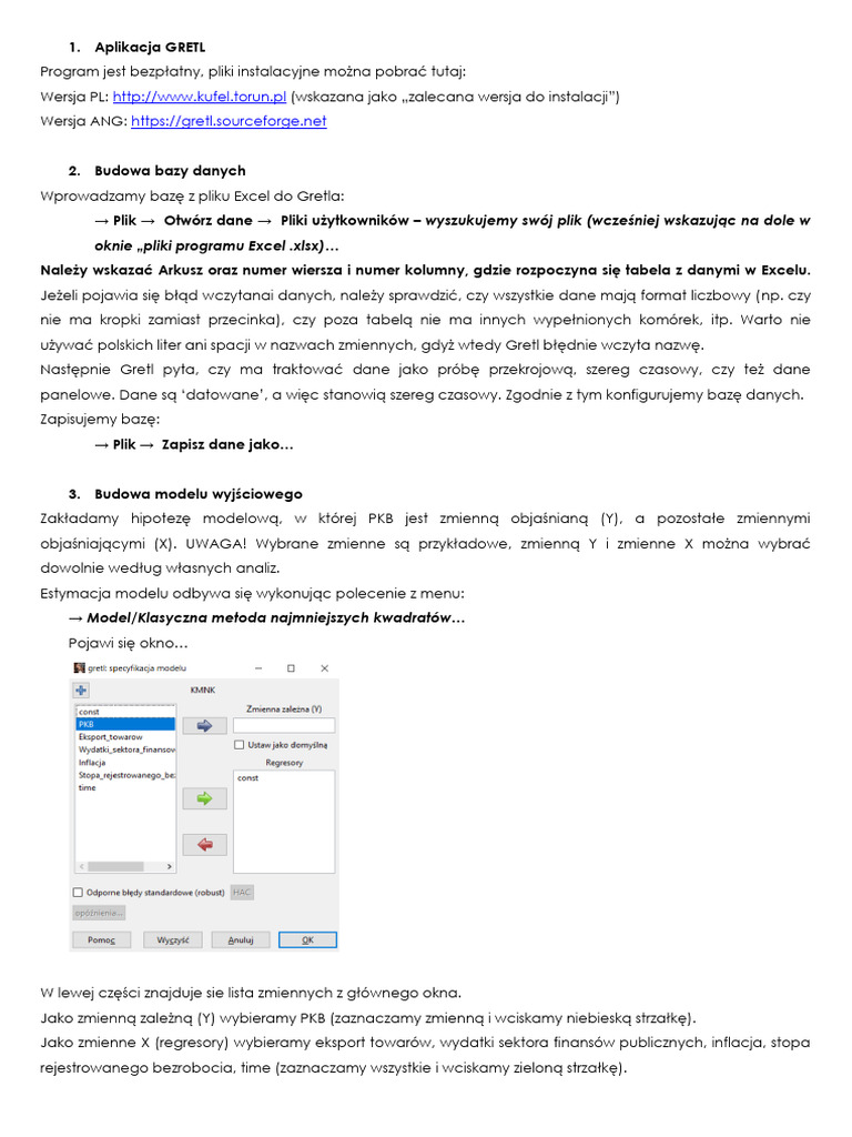 Gretl Budowa Modelu | PDF