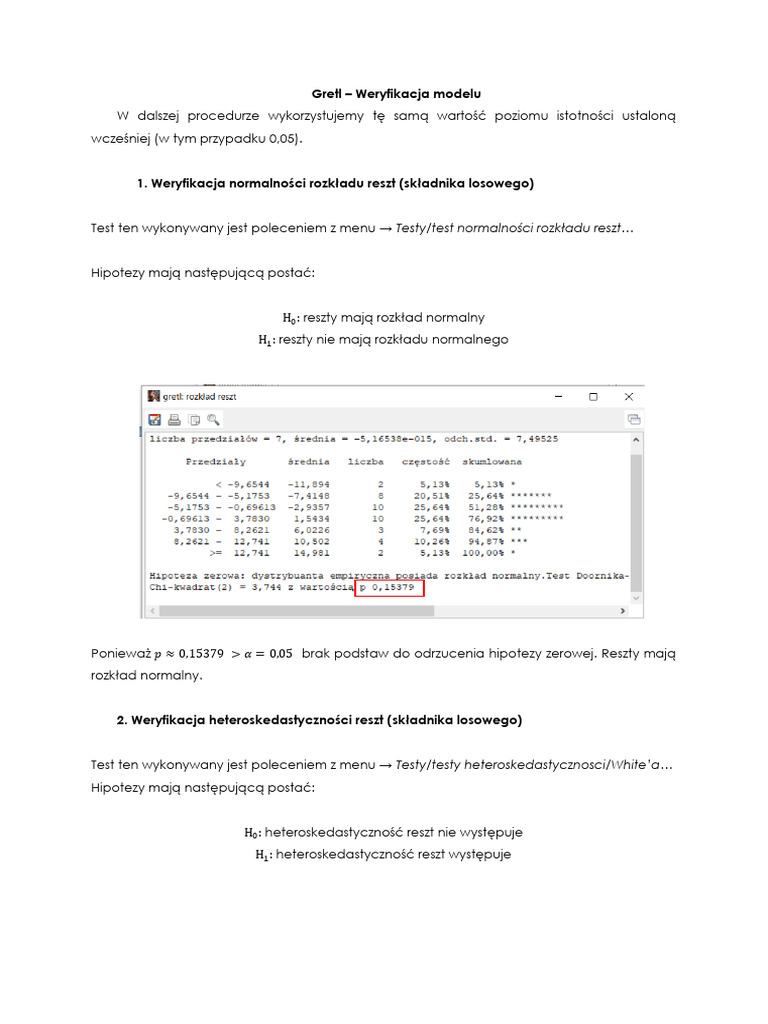 Gretl Weryfikacja Modelu | PDF
