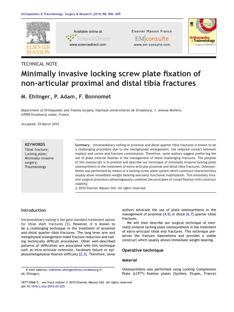 Minimally invasive locking screw plate fixation of | PDF | Anatomical ...