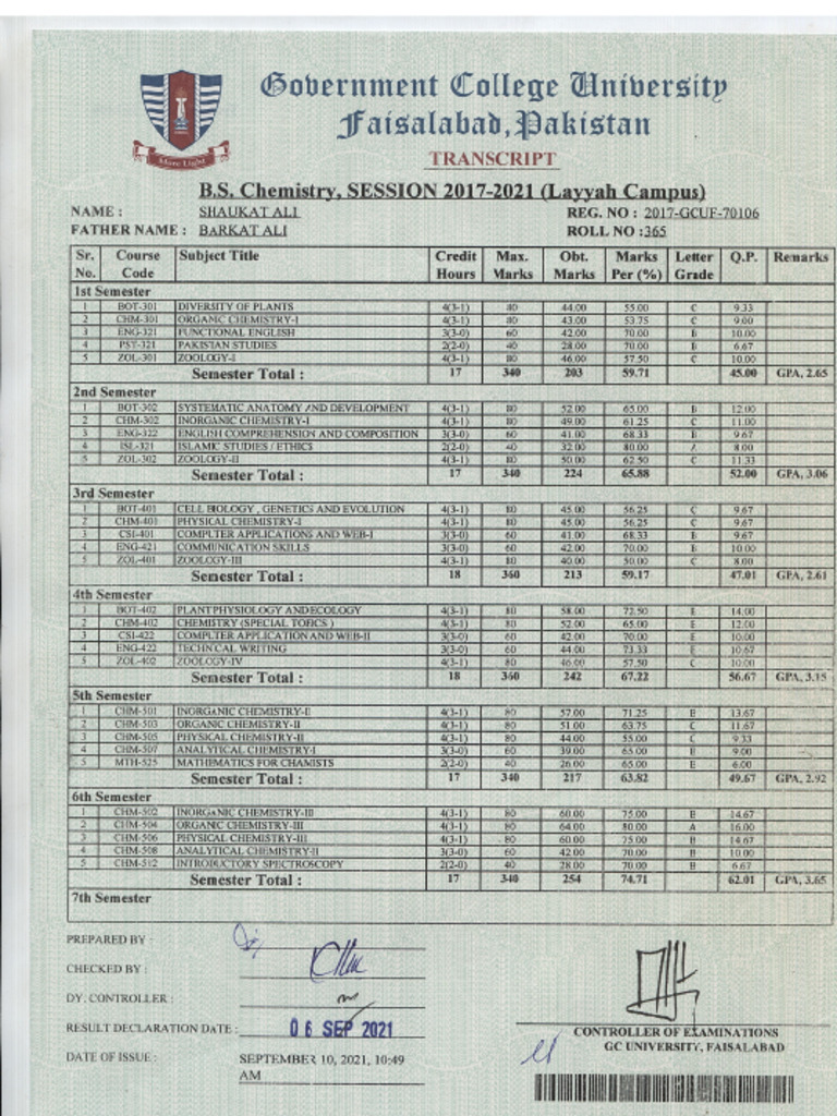 Bachelor Transcript | PDF