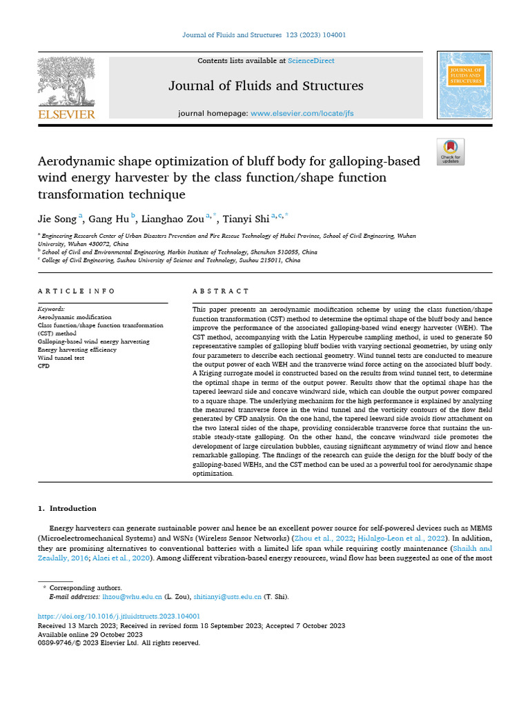 Aerodynamic Shape Optimization of Bluff Body for Galloping-based Wind ... Aerodynamic Shape Optimization of Bluff Body for Galloping-based Wind ...