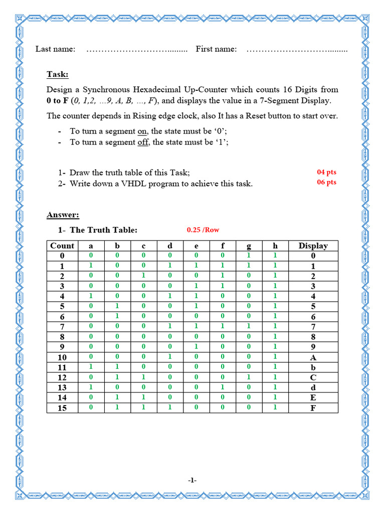 Test 1 VHDL Fpga+Solution | PDF | Computer Engineering | Electronics