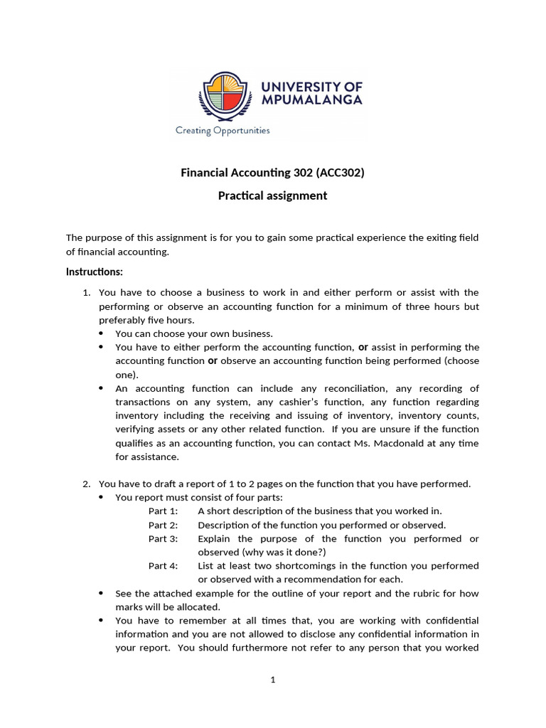 ACC302 Practical Assignment 2024 | PDF