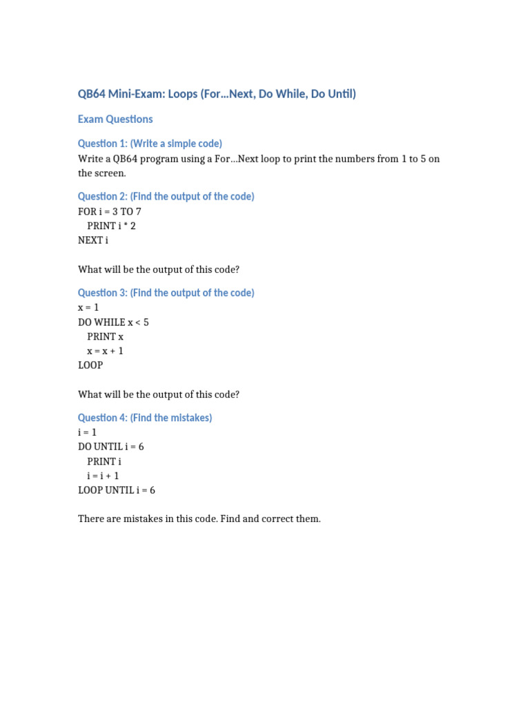 Qb64 Loops Exam Pdf