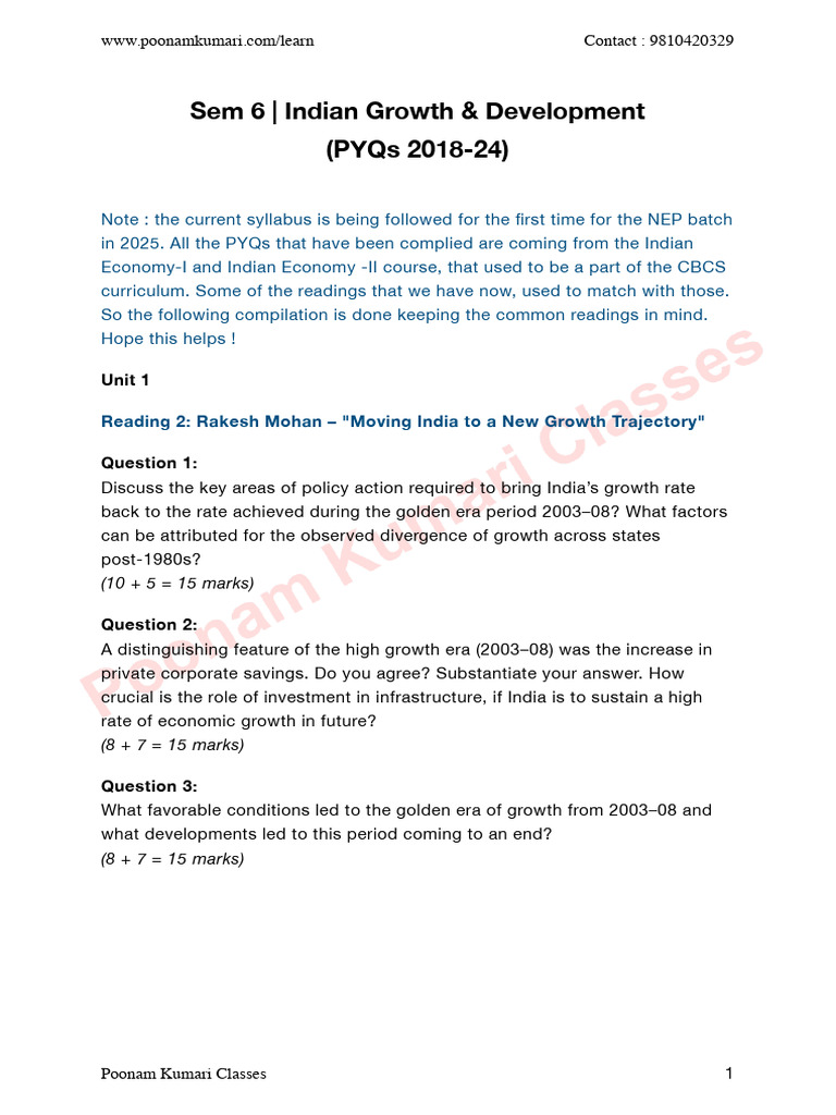 PYQs 2018-24 Unitwise Compilation | PDF | Labour Economics | Economic Growth