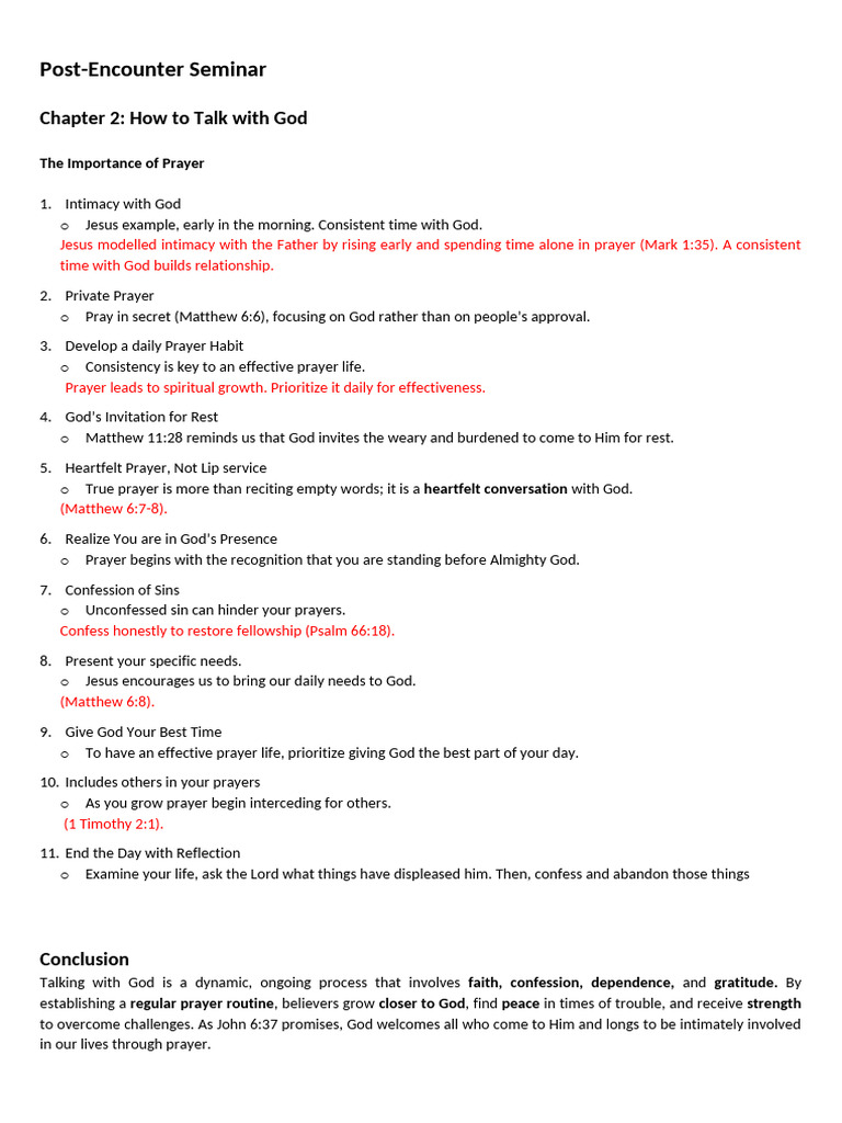 Post-Encounter Prayer Lessons | PDF | Prayer | Confession (Religion)