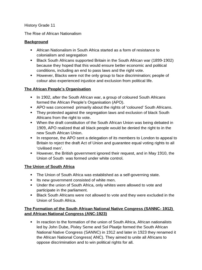 Rise of African Nationalism in South Africa | PDF | African National ...