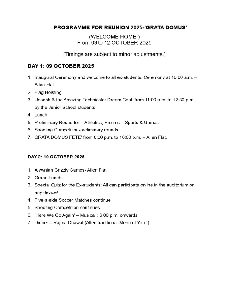 Programme for Grata Domus Reunion 2025 | PDF