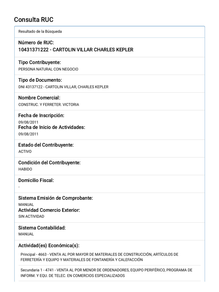 SUNAT - Consulta RUC | PDF