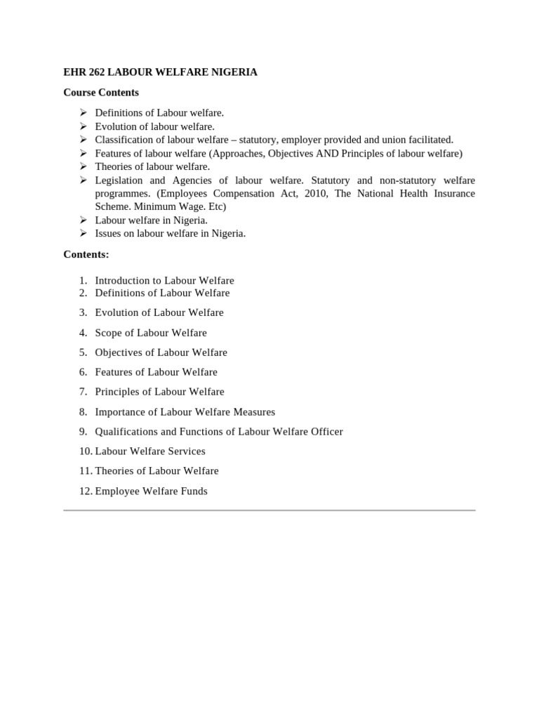 Labour Welfare in Nigeria: Overview and Issues | PDF | Employment ...