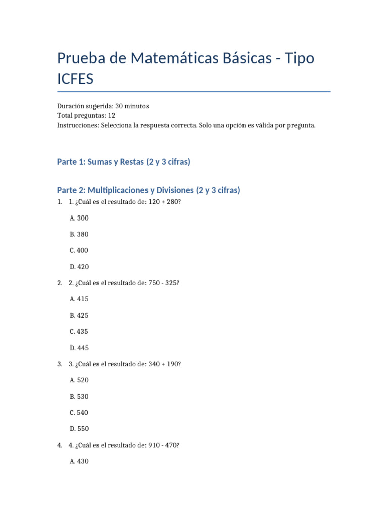 Prueba Matematicas ICFES | PDF