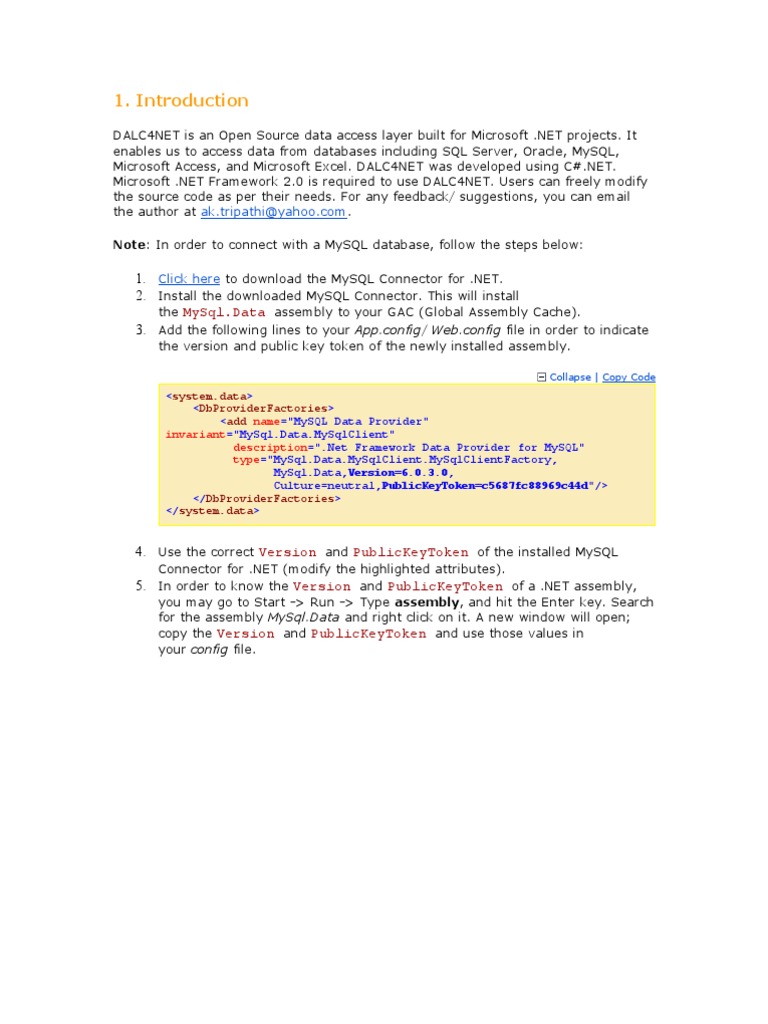 Dalc4net A Generic Data Access Layer For Dot Net Pdf My Sql Constructor Object Oriented