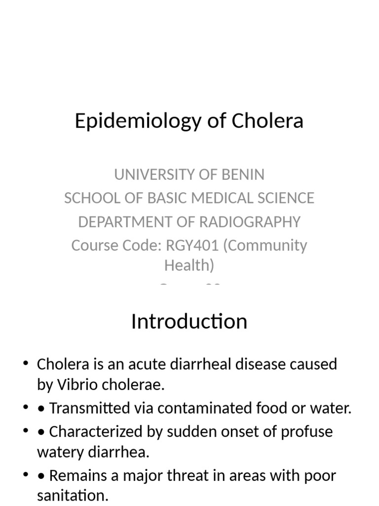 Epidemiology of Cholera Presentation | PDF | Cholera | Diarrhea