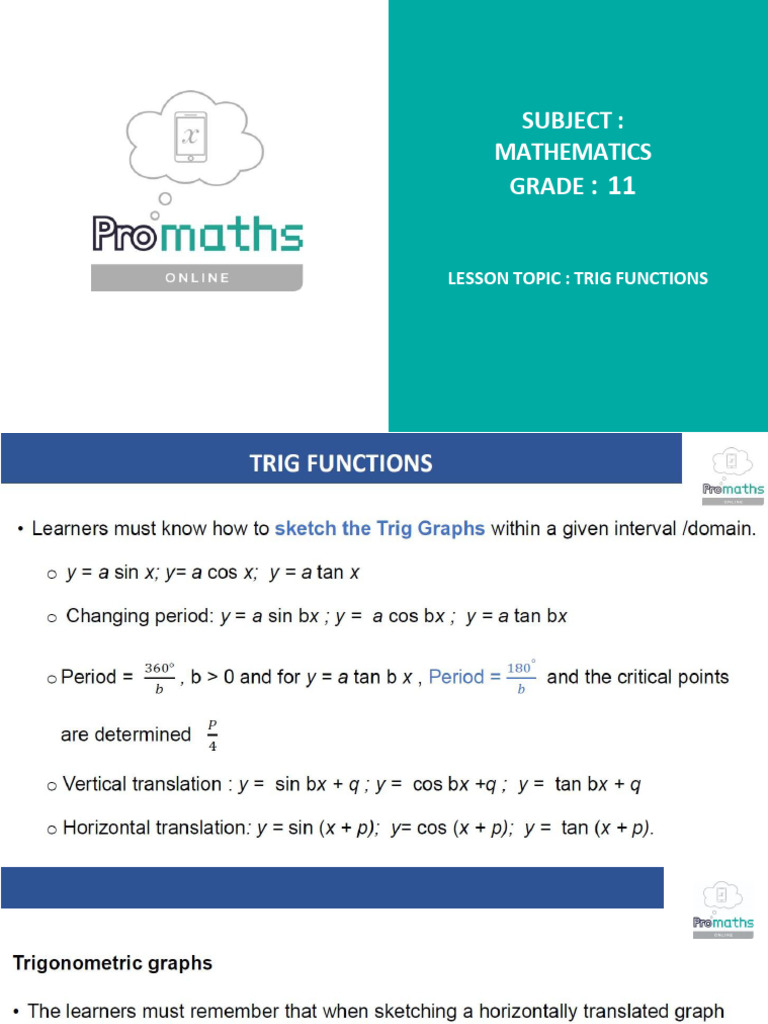 Grade 11 ProMaths Trigonometric Functions (May 2025) | PDF