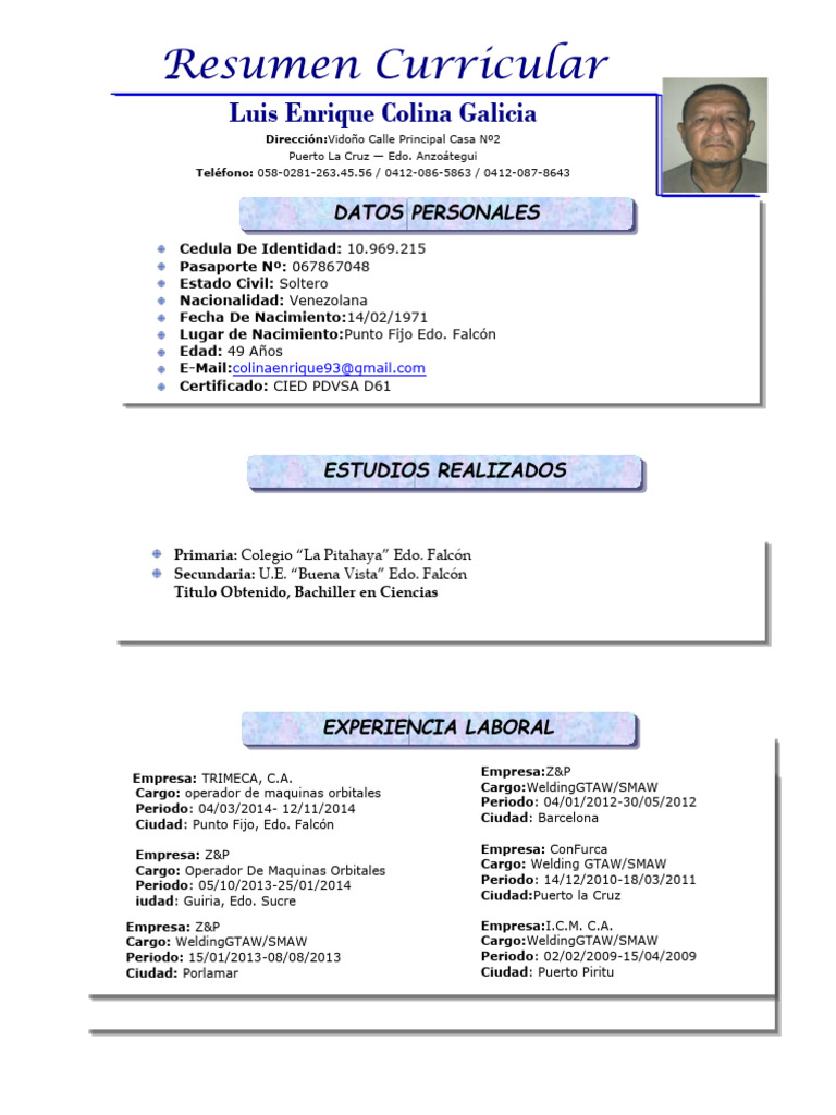 Curriculo Luis_2 (1) | PDF | Soldadura | Construcción