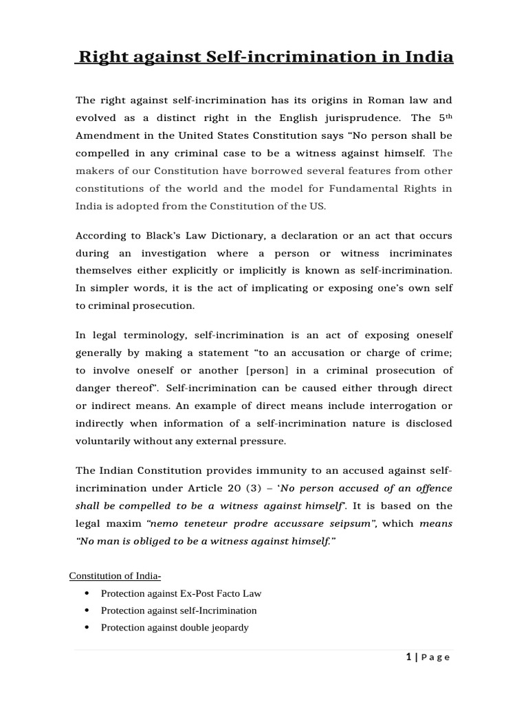Unit 8 - Comparative Criminal Procedure - Right Against Self ...