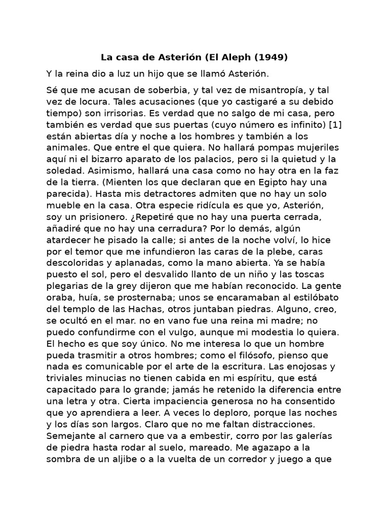 La casa de Asterión: Cuento de Borges | PDF | Minotauro