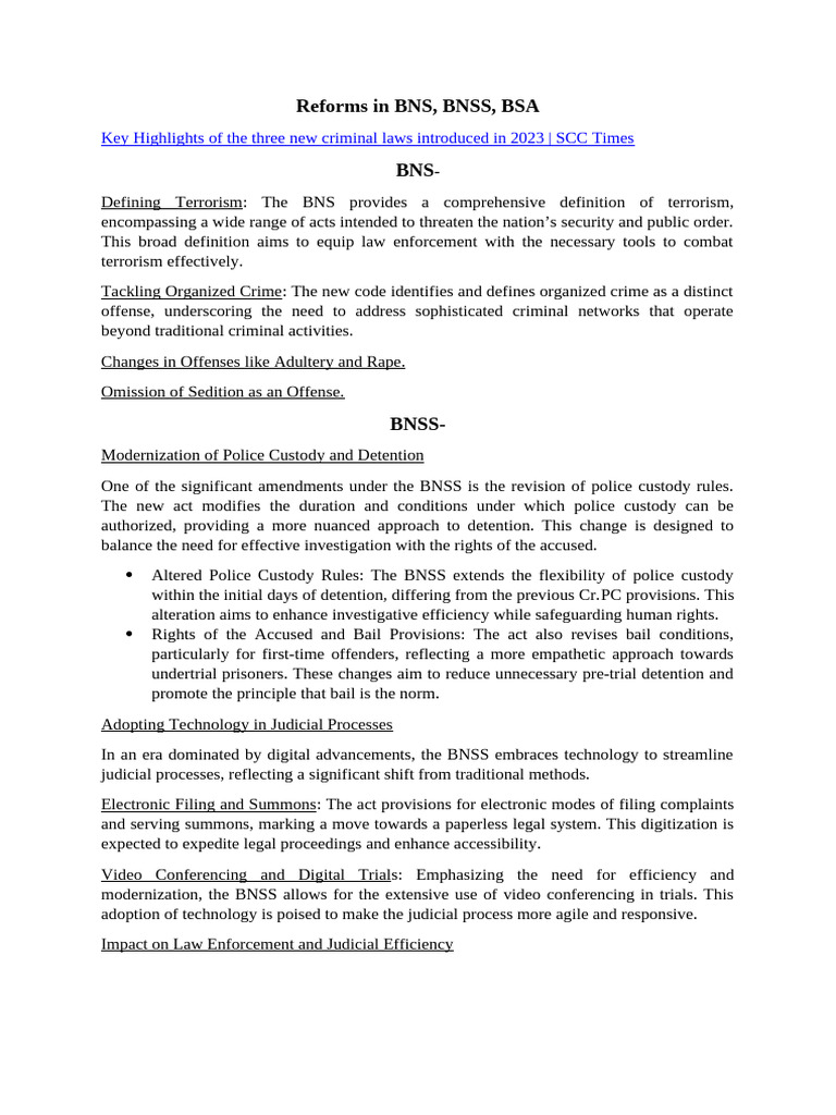 Unit 12 - Criminal Justice Reforms - BNS, BNSS, BSA | PDF | Crimes | Crime & Violence