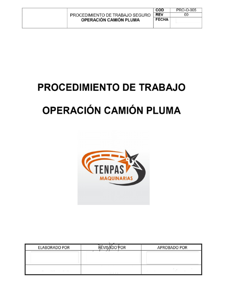 Procedimiento Camion Pluma Tenpas | PDF