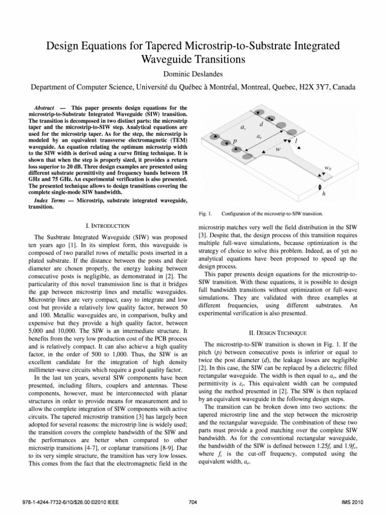 Design Equations For Tapered microstrip-to-SIW Transitions | PDF ...