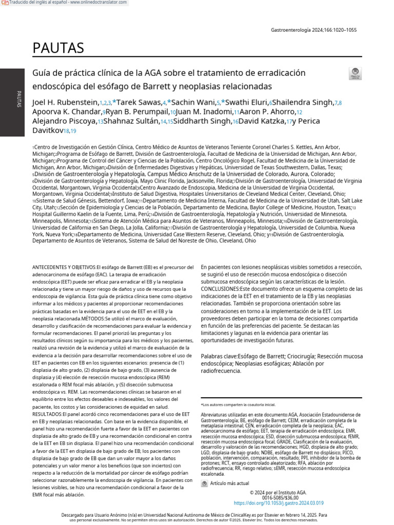 Guía AGA sobre erradicación del esófago de Barrett | PDF ...