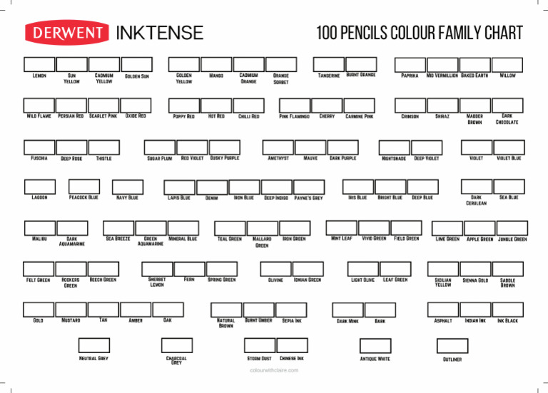 Derwent Inktense 100 Colour Family Chart | PDF