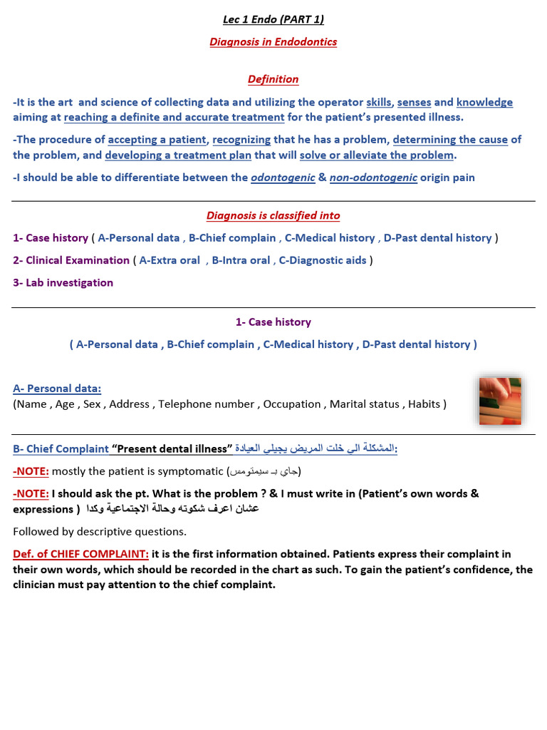Lec 1 Endo (Diagnosis in Endodontics1) | PDF | Periodontology | Pain