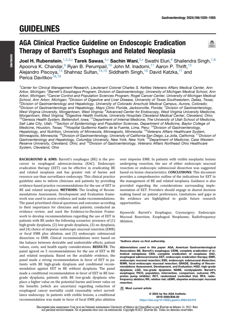 AGA Clinical Practice Guideline On Endoscopic Eradication TERAPY of ...