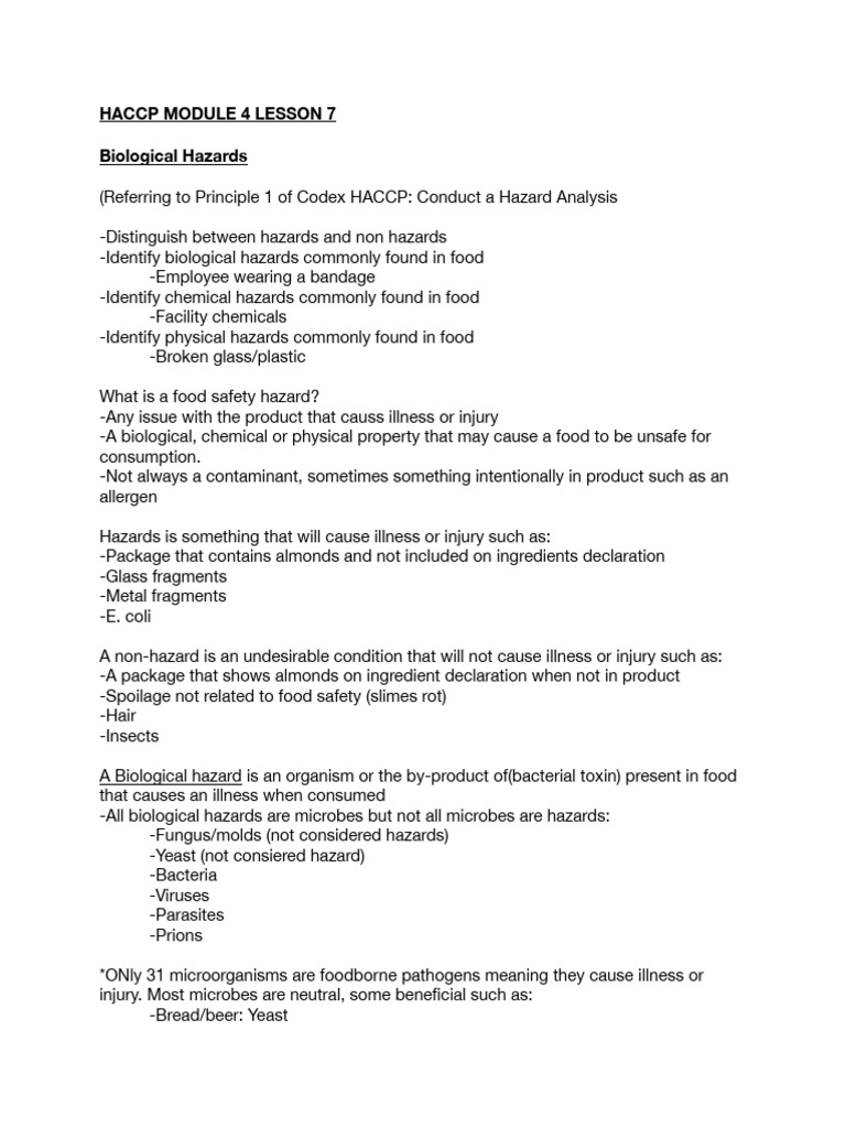 A Haccp Notes Module 4 PDF | PDF | Bacteria | Food Safety