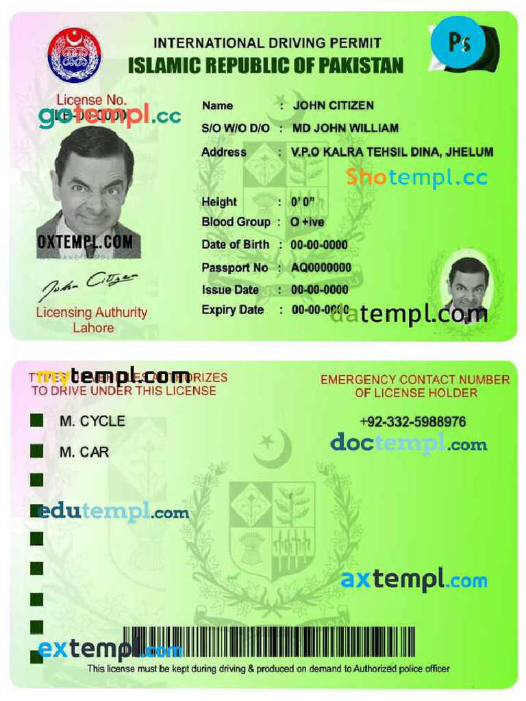 Pakistan International Driving Permit Template in PSD Format, Fully Editable | PDF