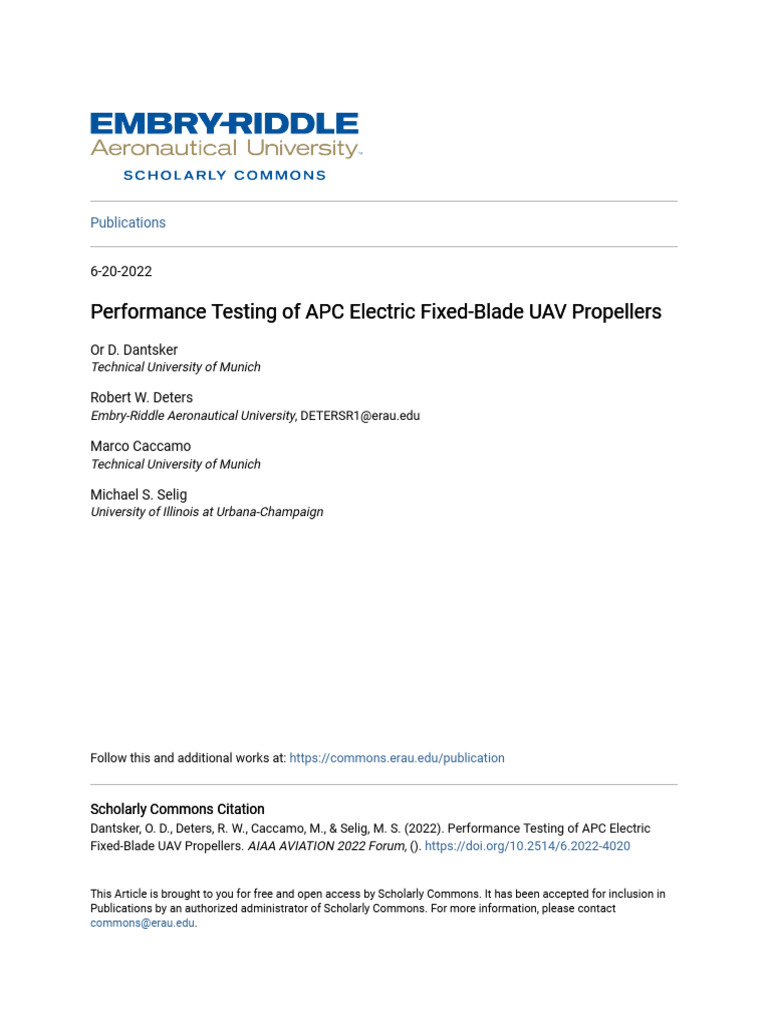 Performance Testing of APC Electric Fixed-Blade UAV Propellers | PDF ...