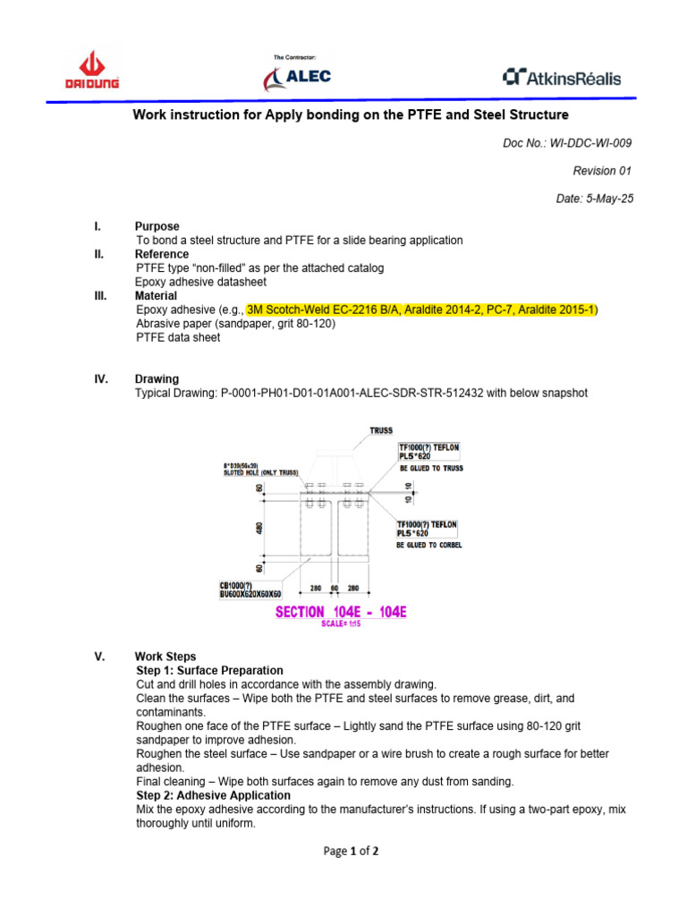 Bonding PTFE to Steel Instructions | PDF | Adhesive | Materials