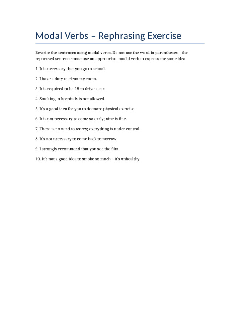 Modal Verbs Rephrasing Exercise | PDF